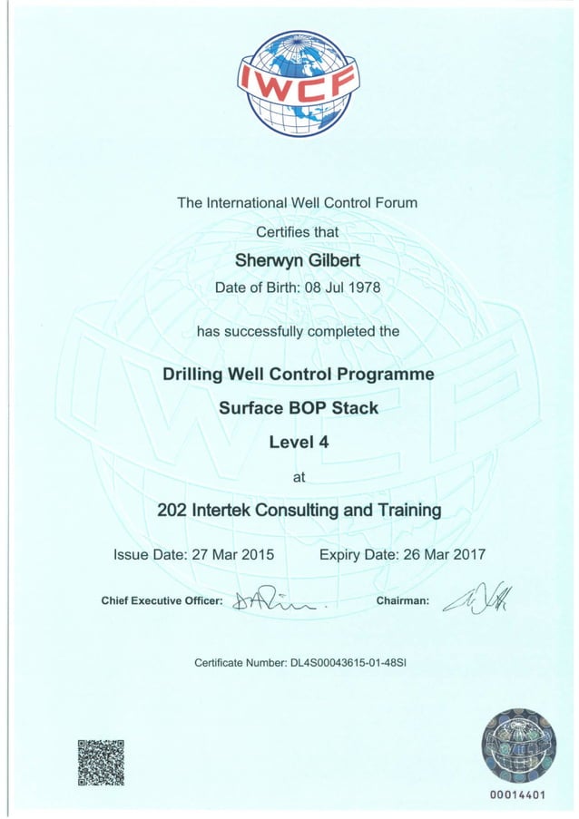 Sherwyn Gilbert_IWCF Supervisor Certificate | PDF