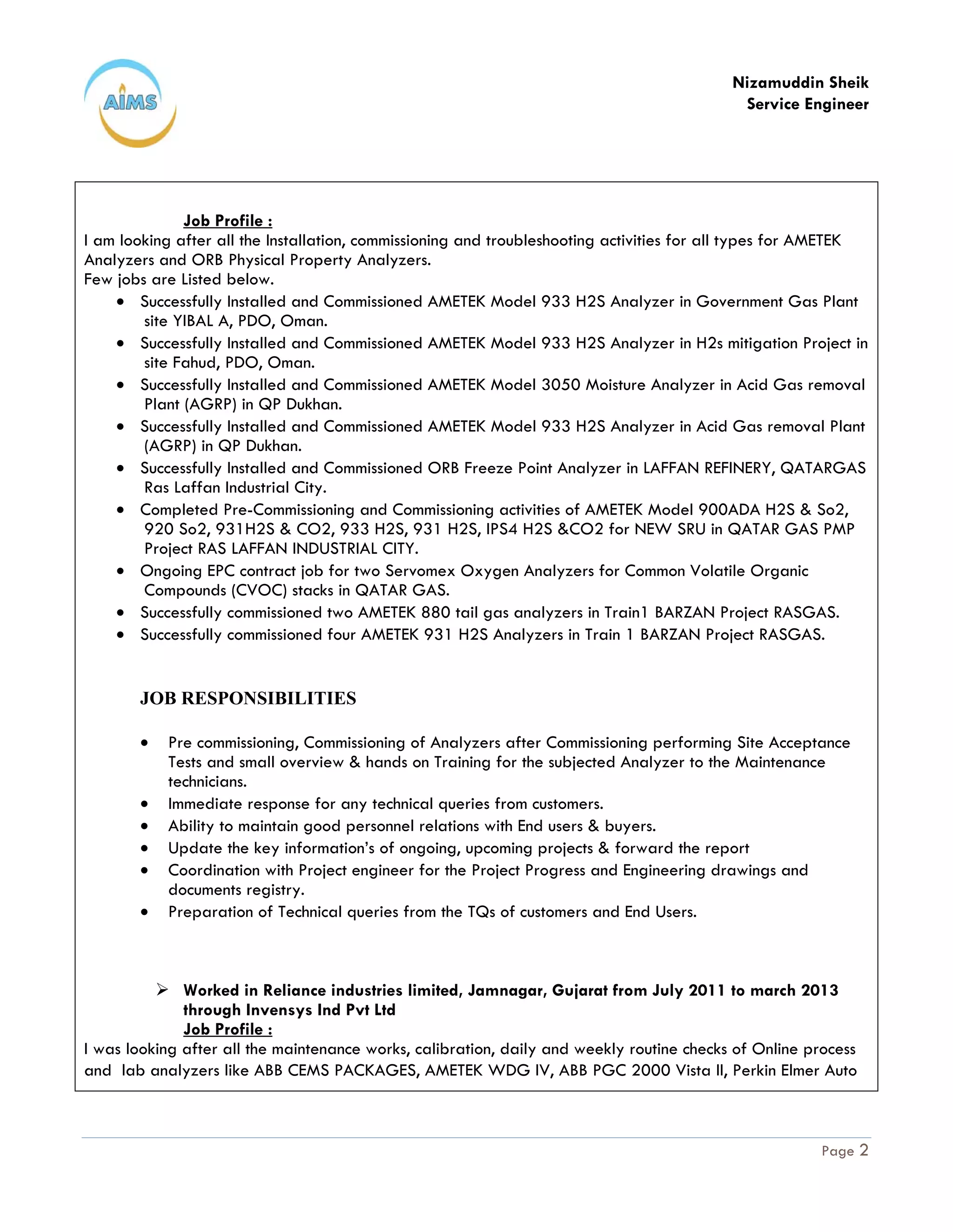 Sheik Nizamuddin CV | PDF