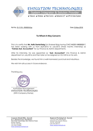 Job Experience Letter- Hafiz Danial Baig | PDF