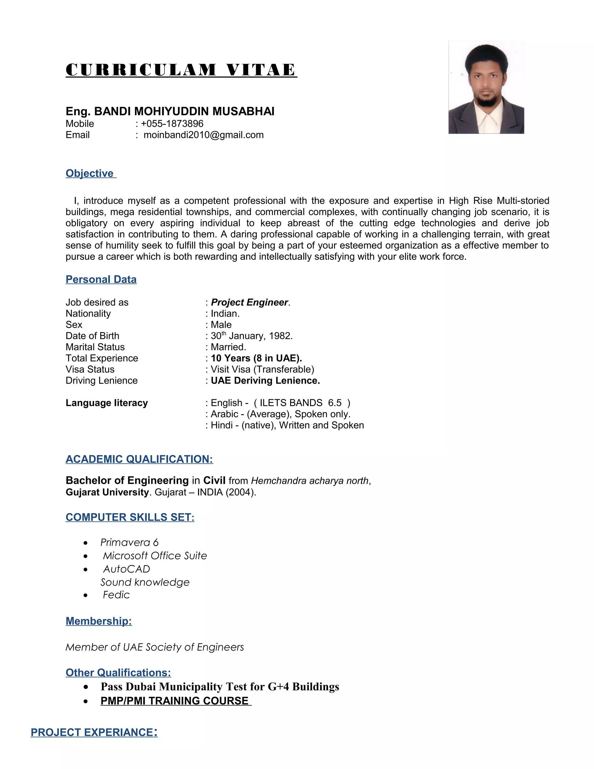 mohiyuddin CV1 | DOC | Civil Engineering Industry | Industries