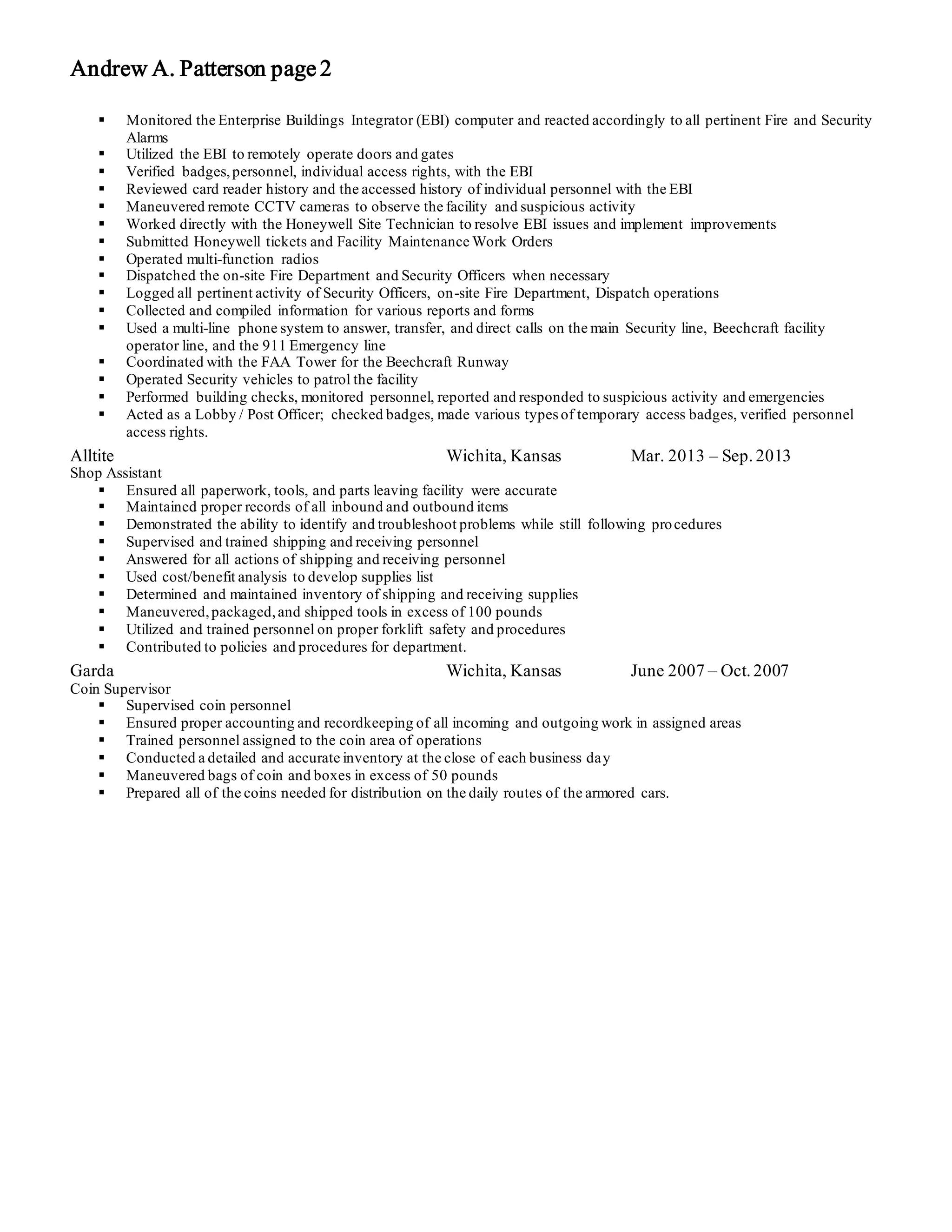 Patterson, Andrew A. Resume 2015 | DOCX | Business | Business and Finance