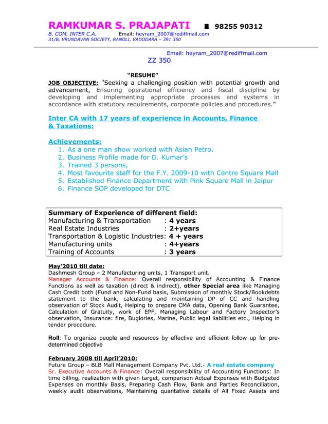 C.V. RAM-VTV.doc | Business Accounting & Finance | Business