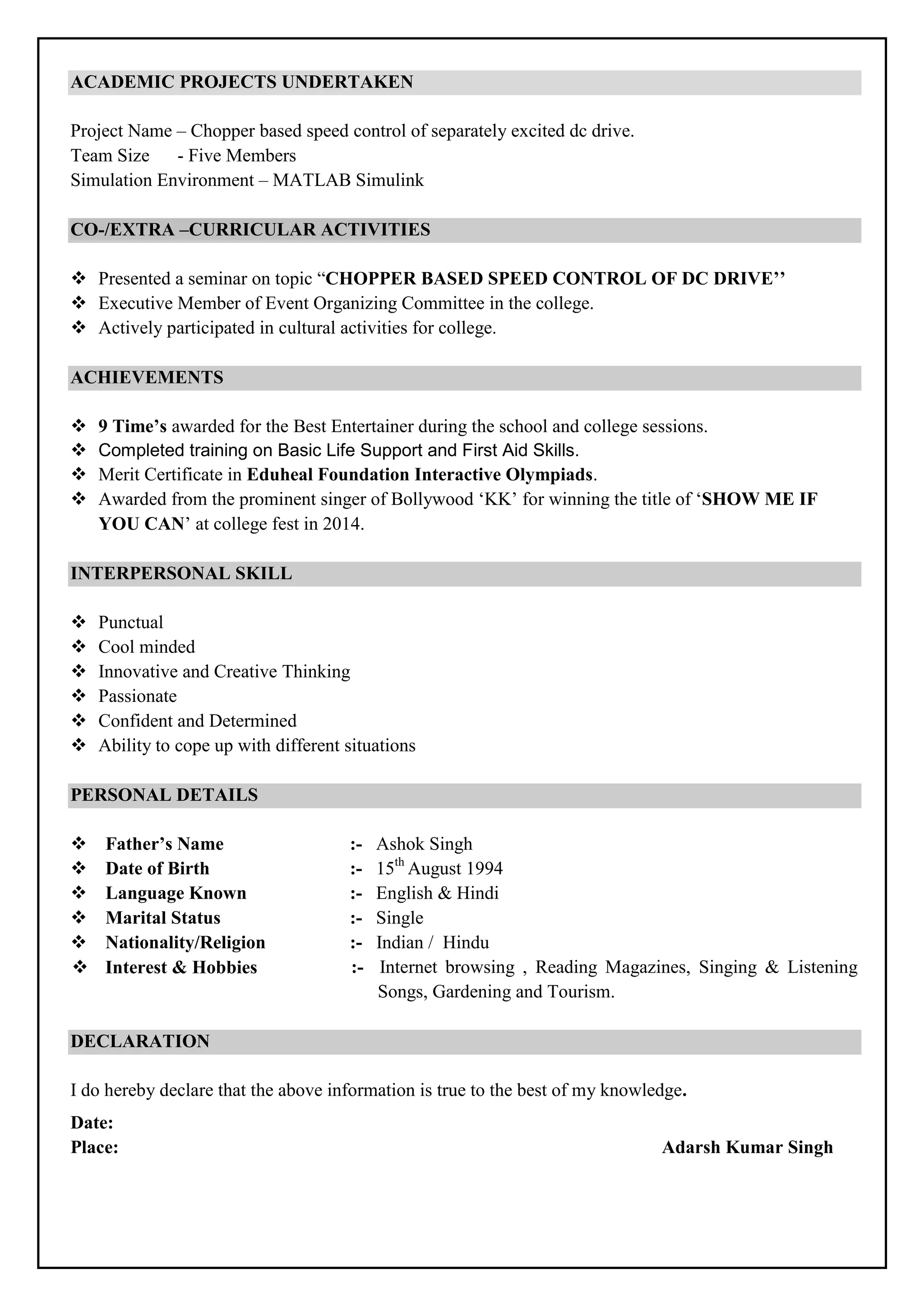 ADARSH FULL RESUME | PDF