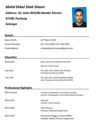 Mohd Ekbal Shah CV (MES) | PDF