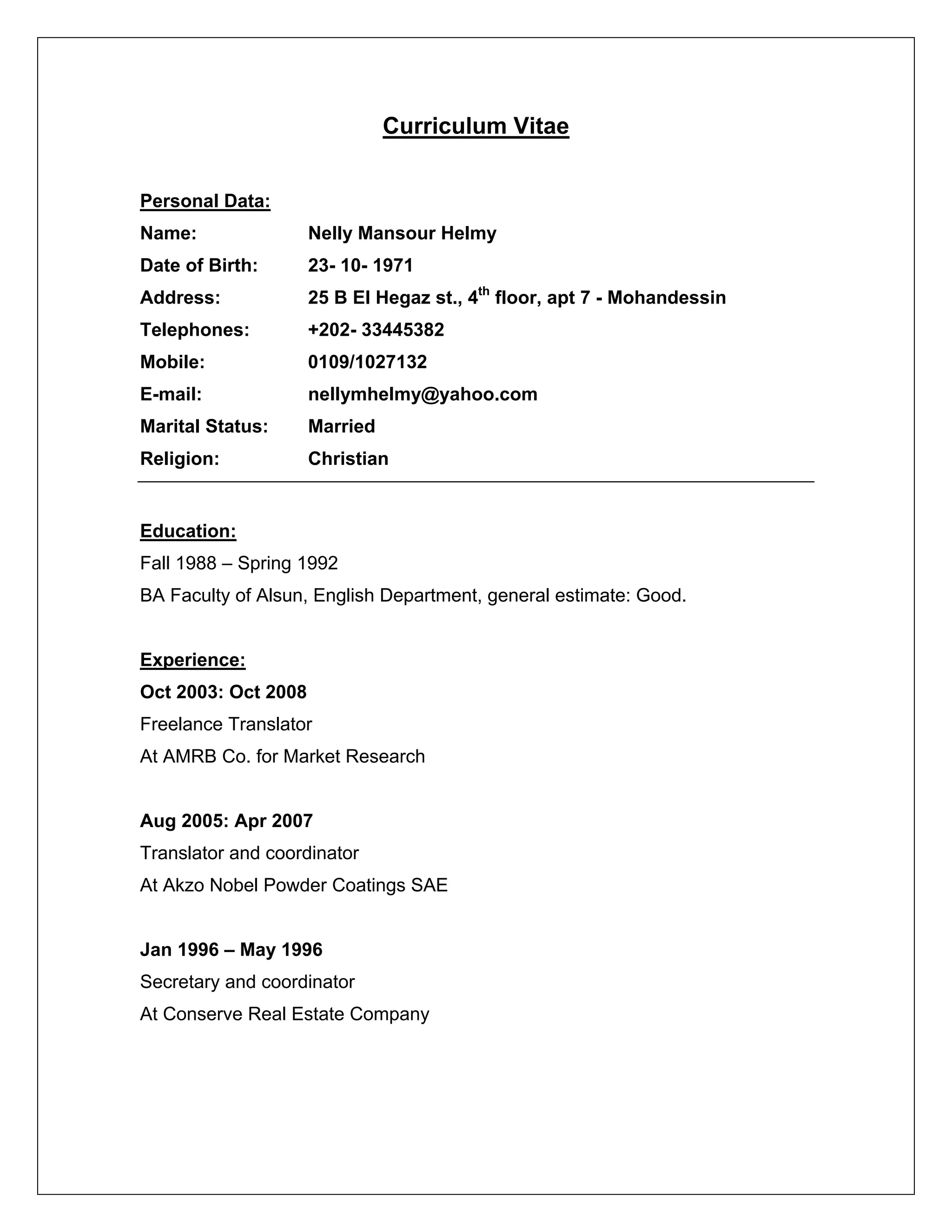Nelly's CV | PDF