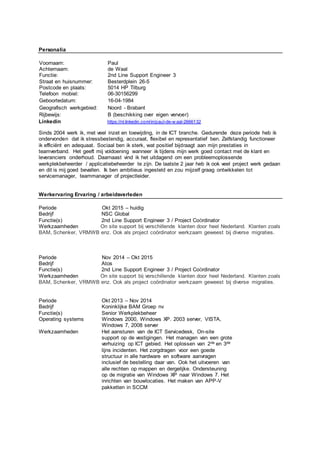 Curriculum Vitea Paul de Waal 2016 | DOCX