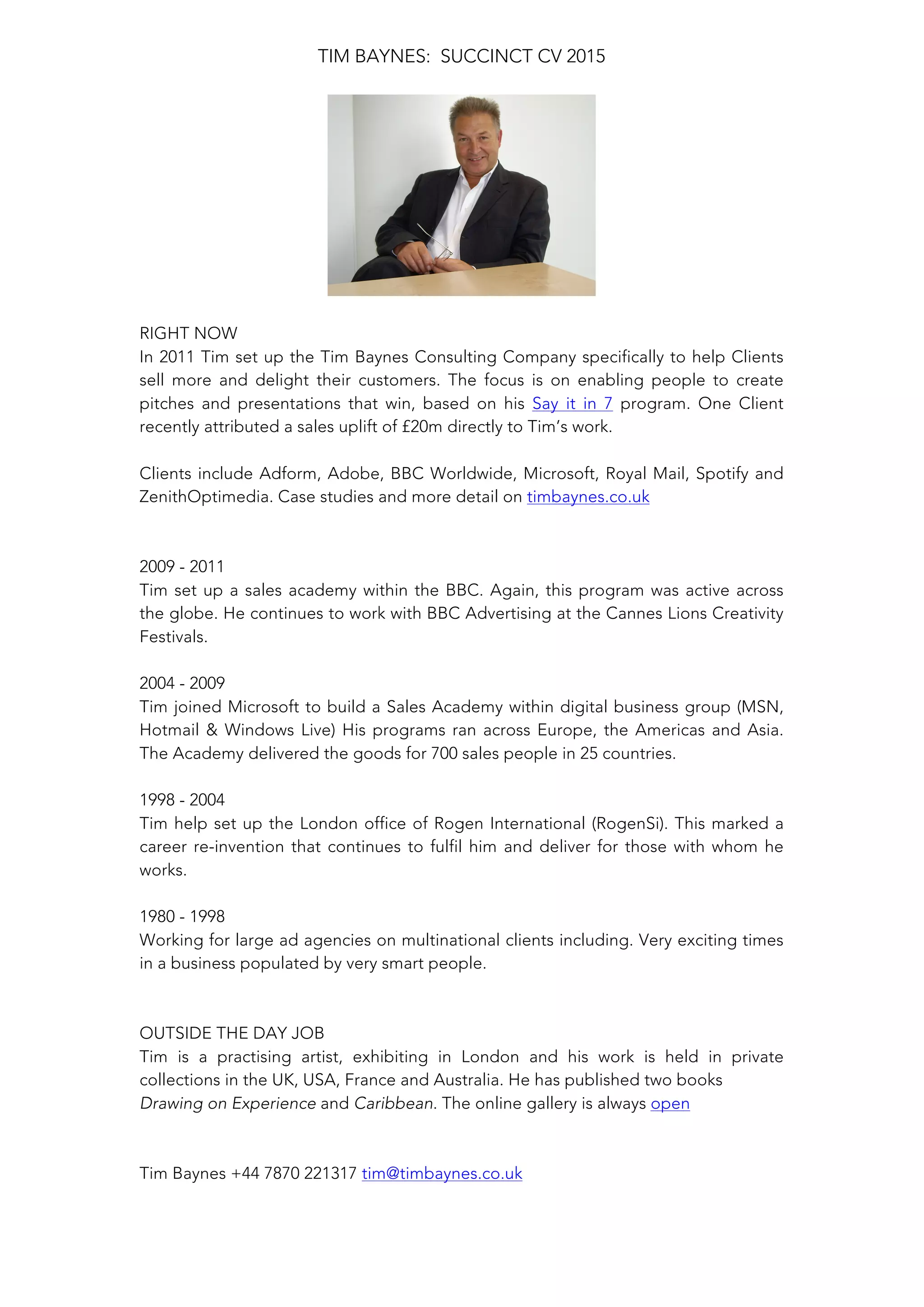 TIM BAYNES CONCISE CV 2015 | PDF