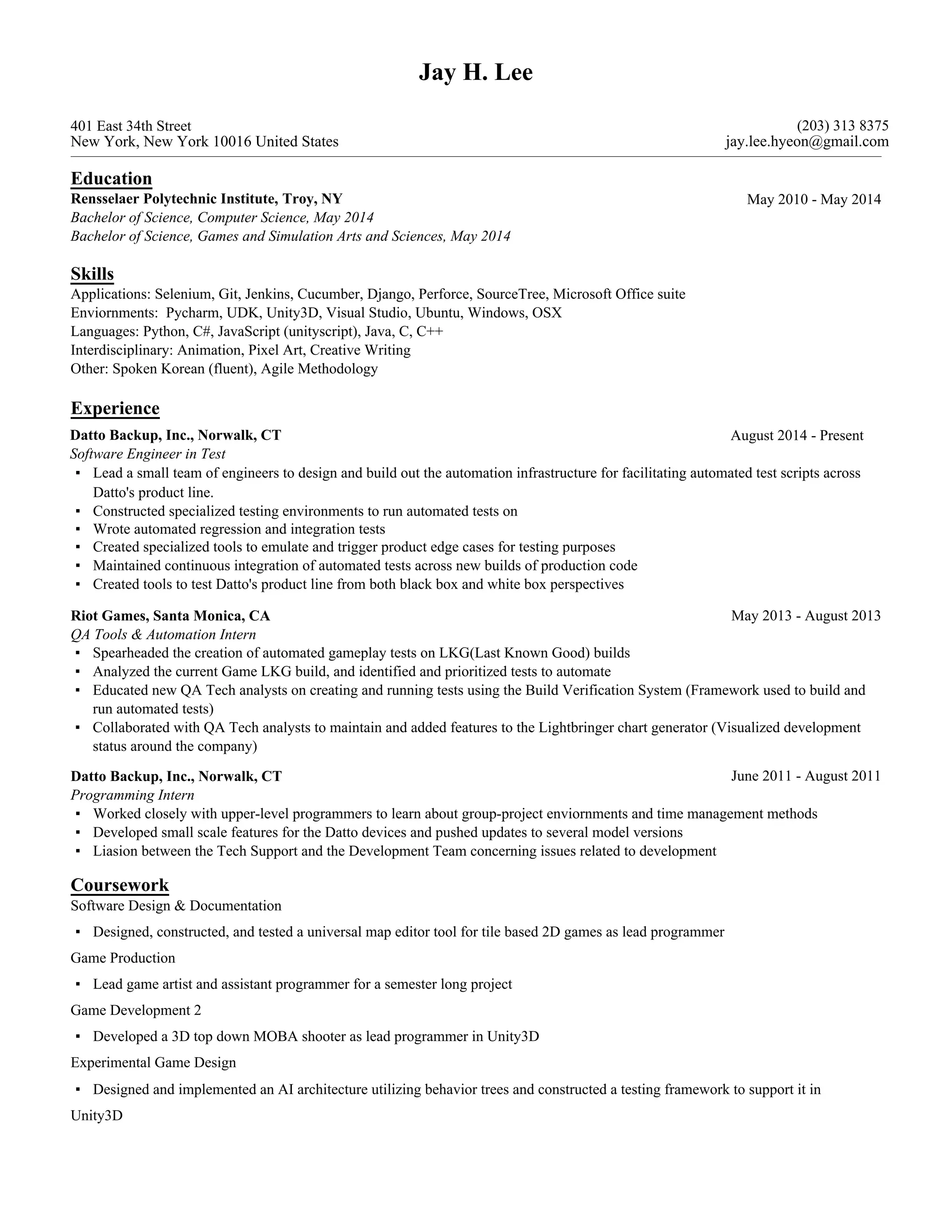 Jay Lee Resume | PDF