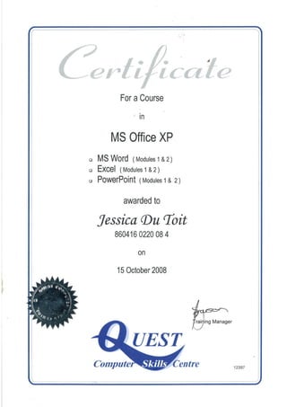 MS Office XP - Certificate | PDF