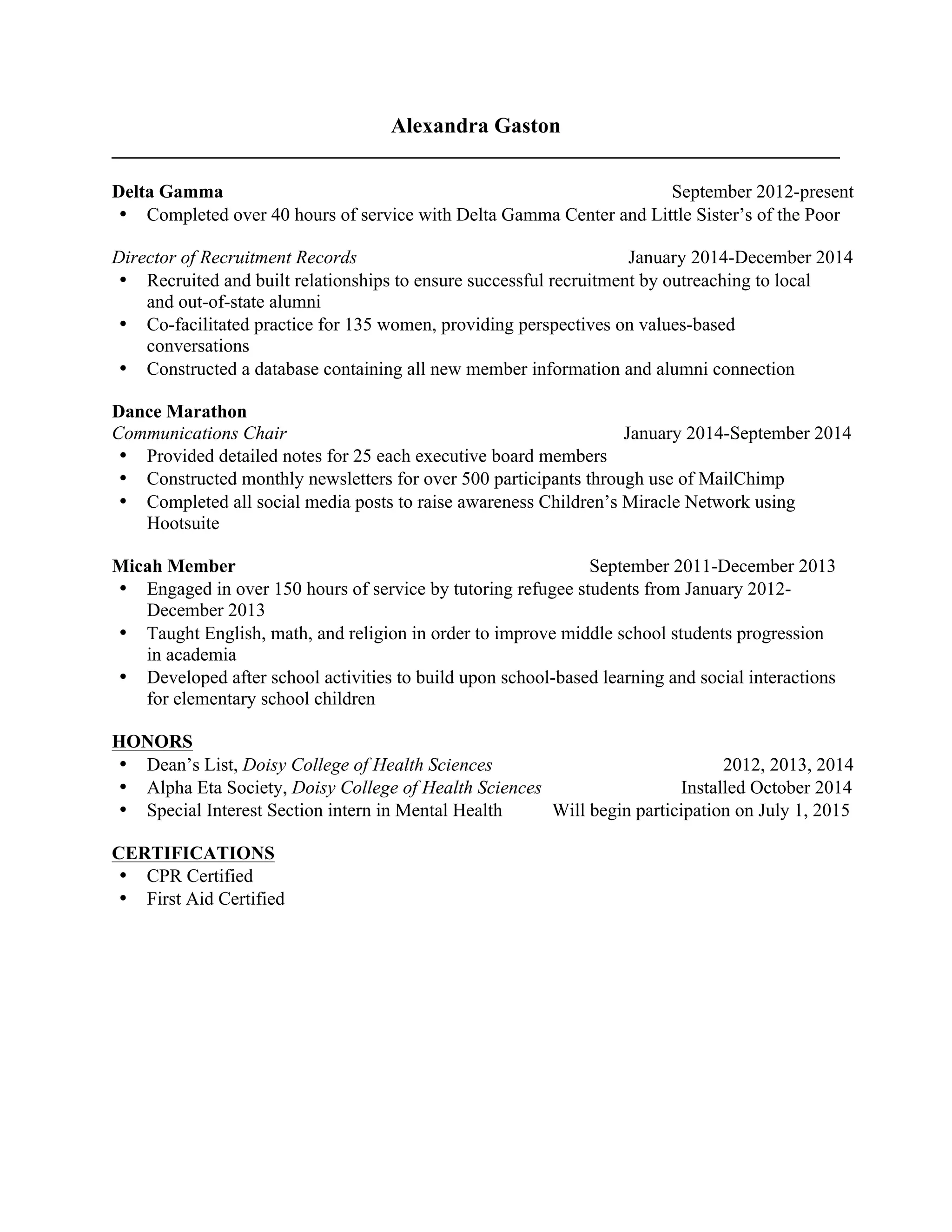 Alexandra Gaston Resume | PDF