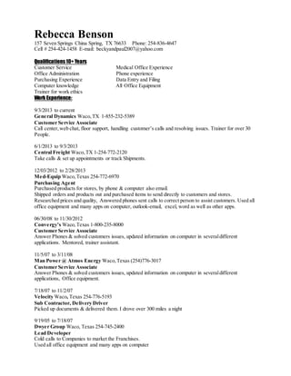 Rebecca Benson Resume | PDF