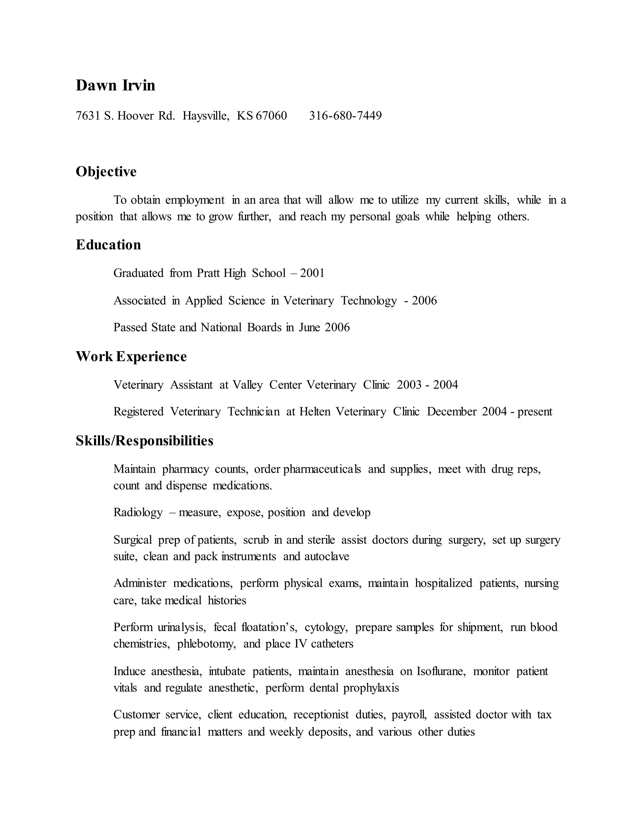 Dawn Irvin resume | PDF
