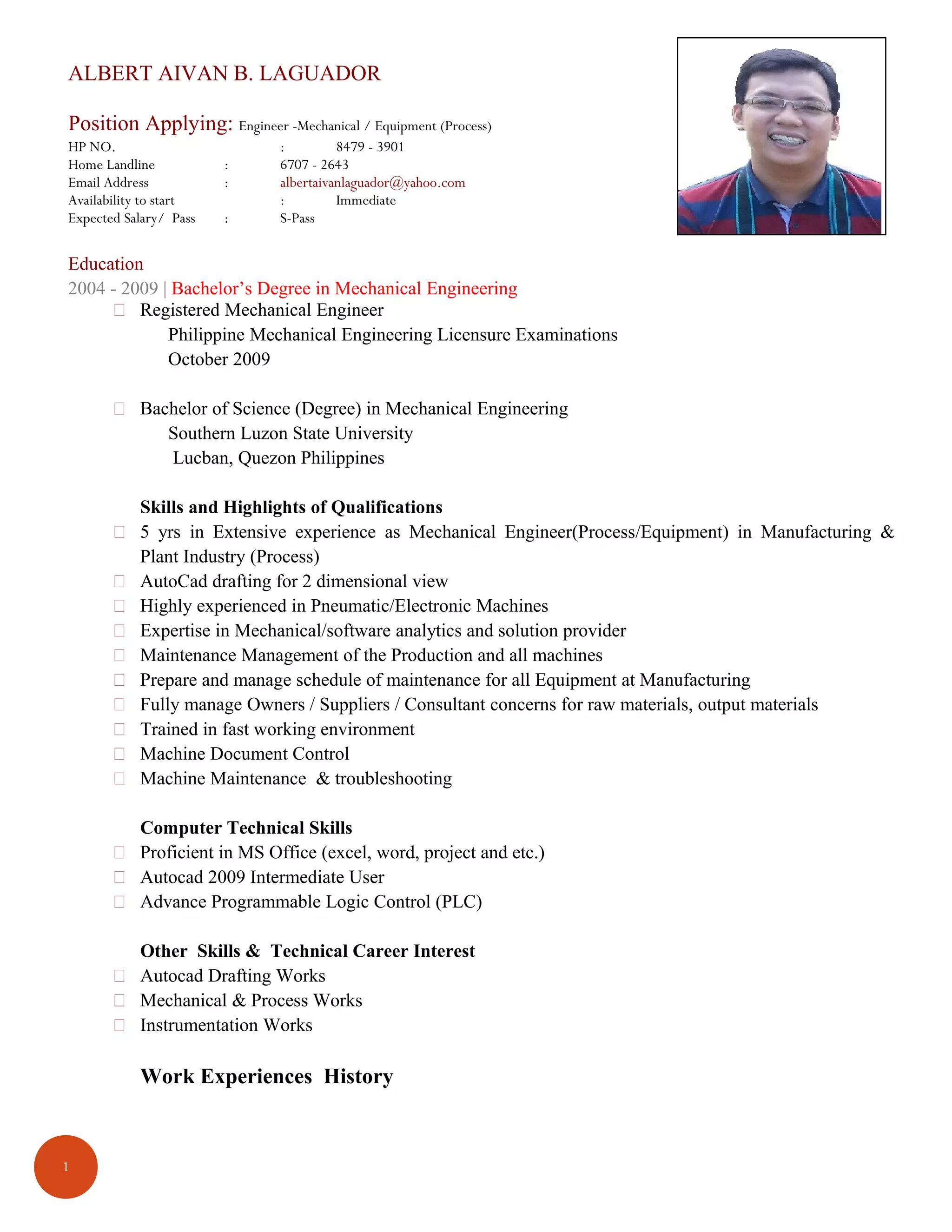 CV- Albert Aivan Laguador - (Mechanical Engineer- Equipment,Maintenance) | PDF