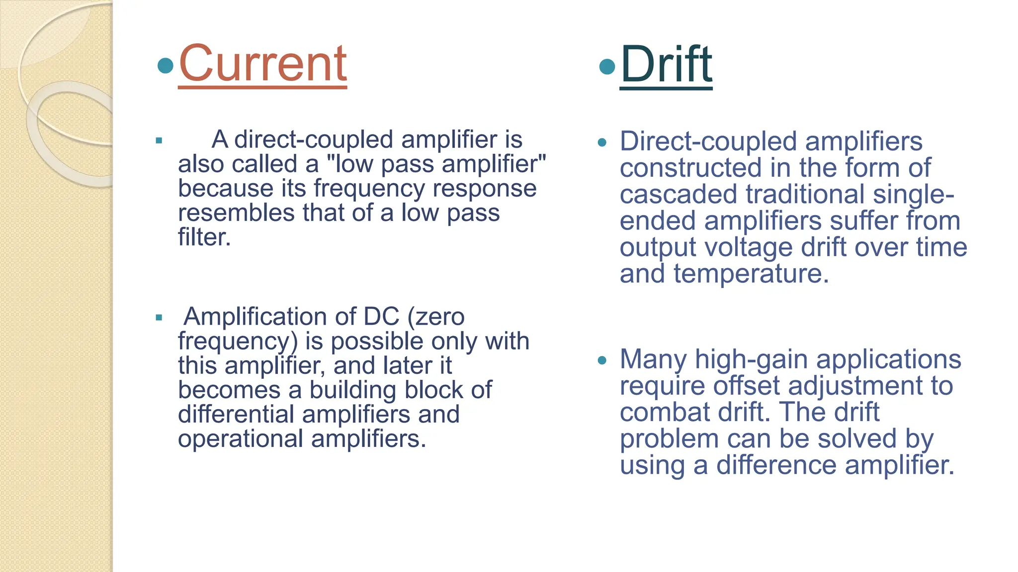 Coupling of Amplifiers- Direct coupled amplifier | PPTX