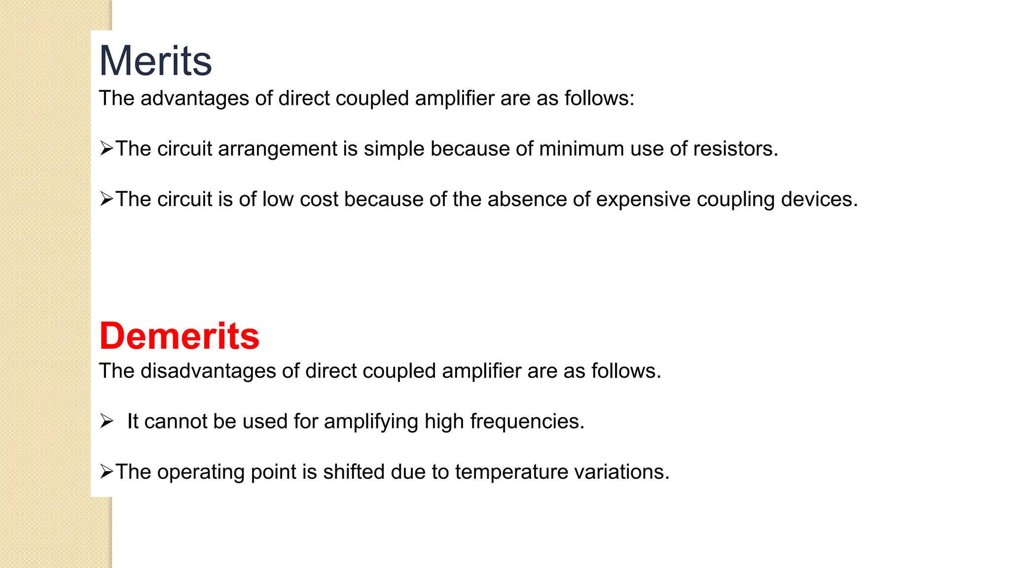 Coupling of Amplifiers- Direct coupled amplifier | PPTX