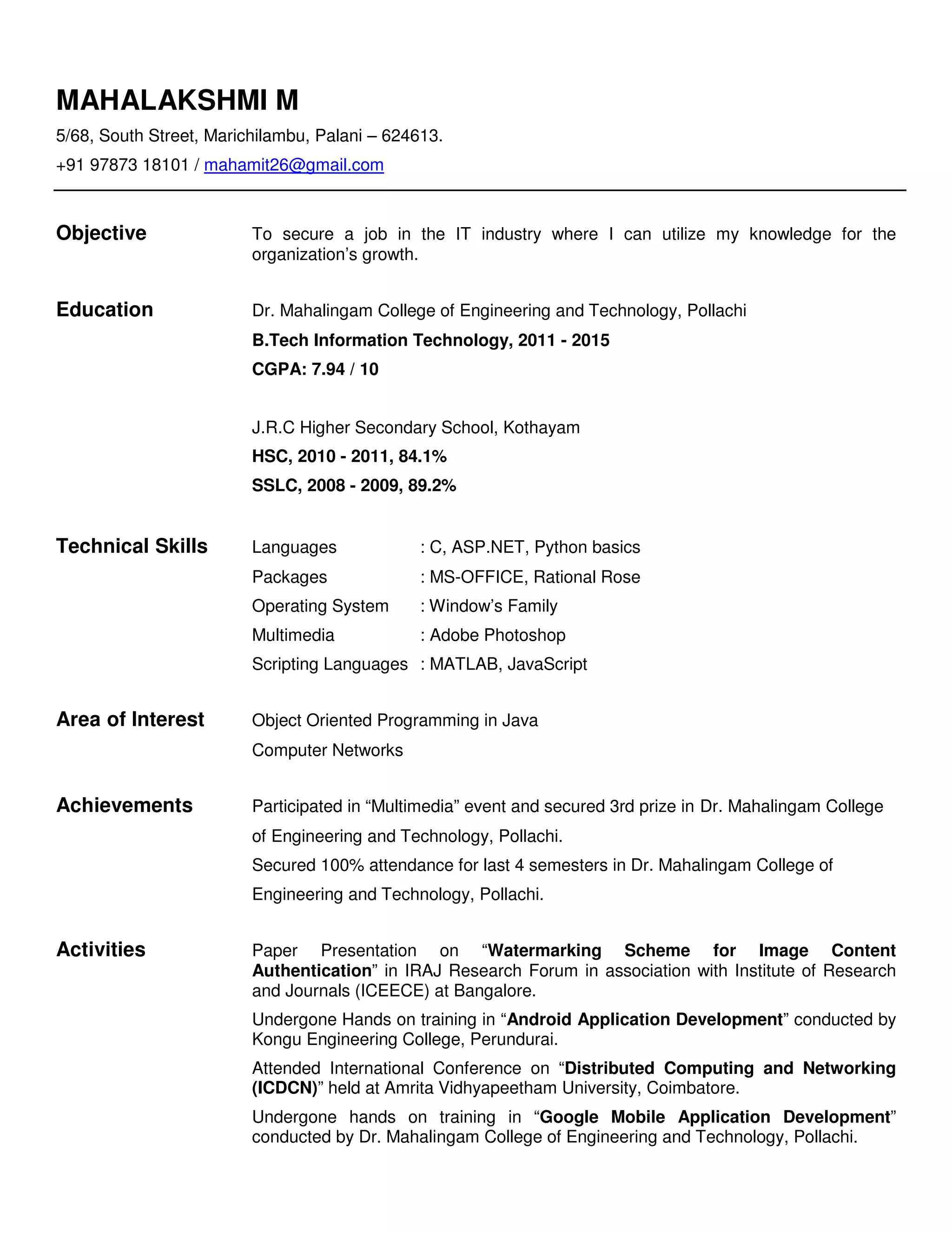 MAHALAKSHMI_Resume | PDF