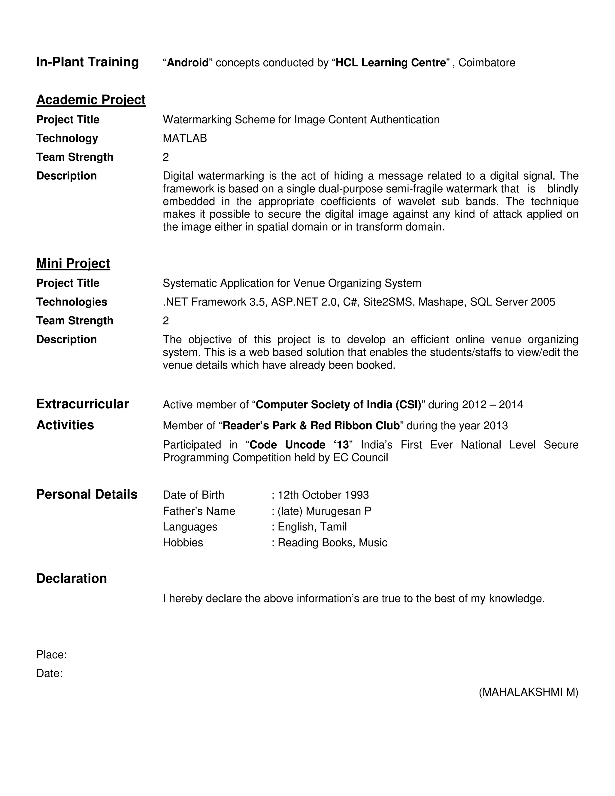 MAHALAKSHMI_Resume | PDF