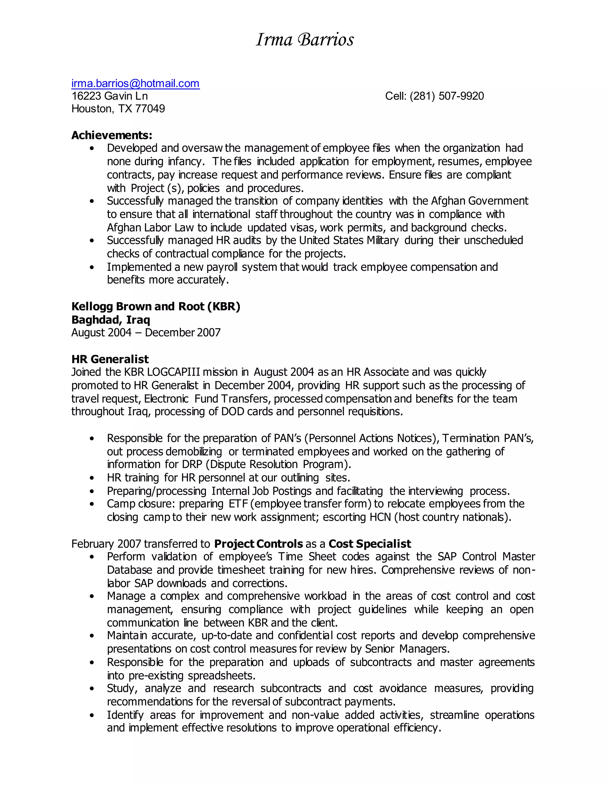 Irma Barrios - Resume - 2016 | DOCX