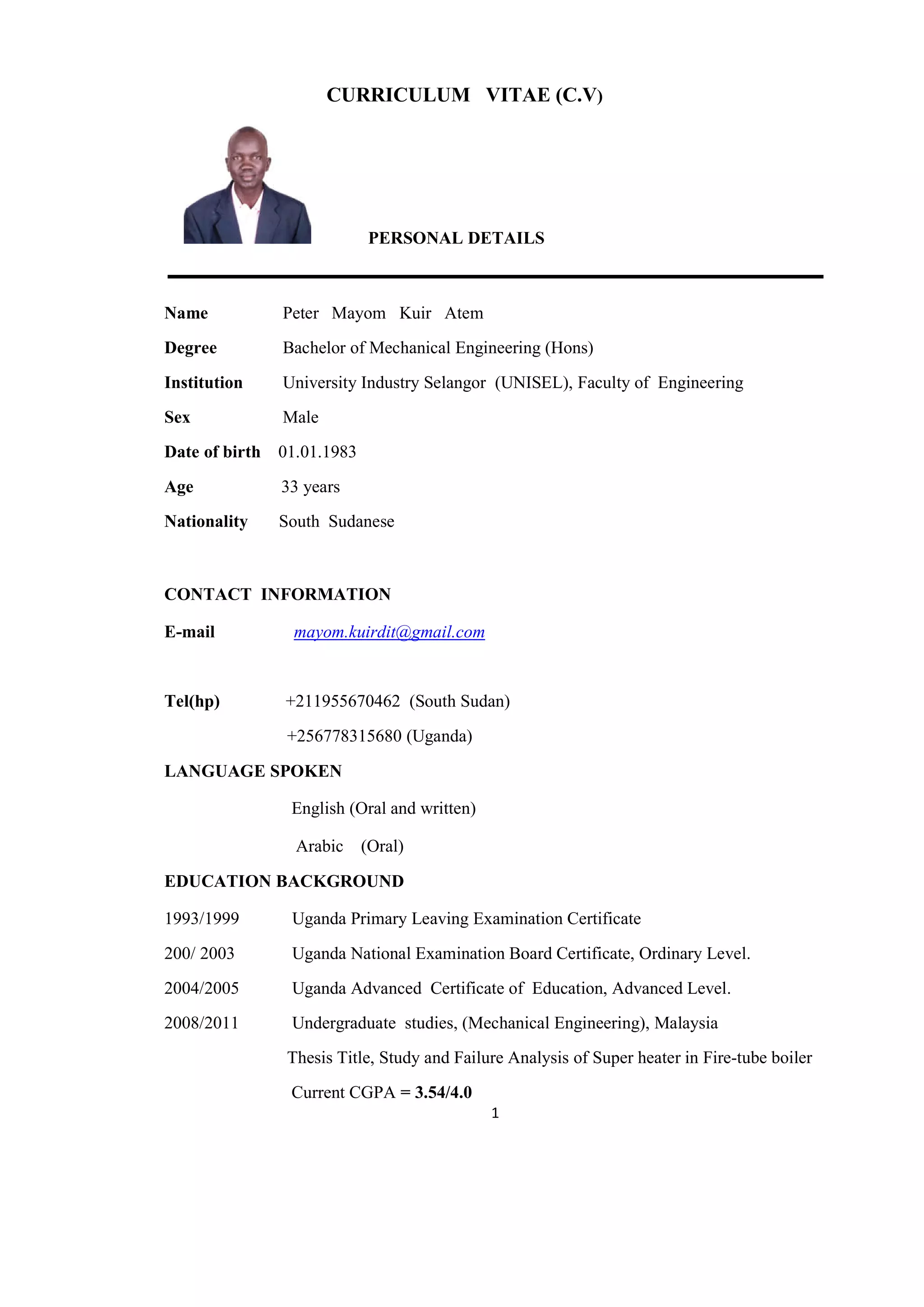 PETER ATEM _CURRICULUM VITAE (CV) | PDF