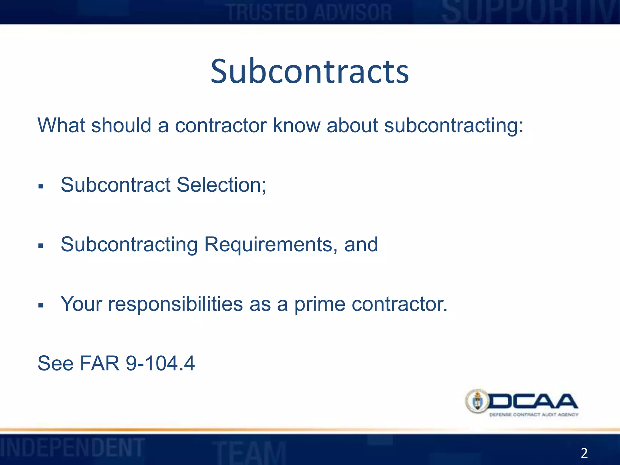 DCAA - Monitoring Subcontracts | PPT