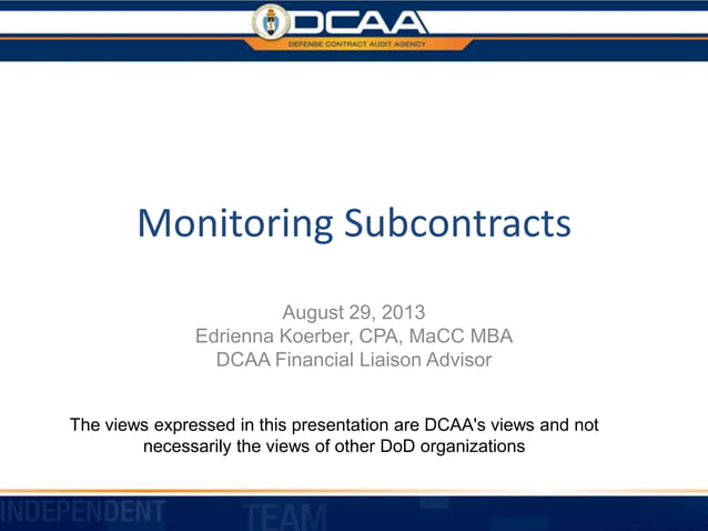DCAA - Monitoring Subcontracts | PPTX