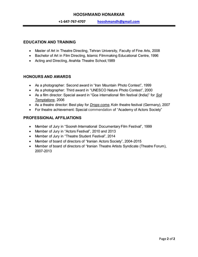 HOOSHMAND FILM Resume | PDF