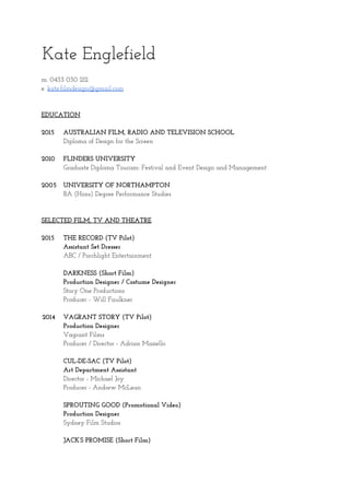 KateResume2015 | PDF | Video Production | Content Production