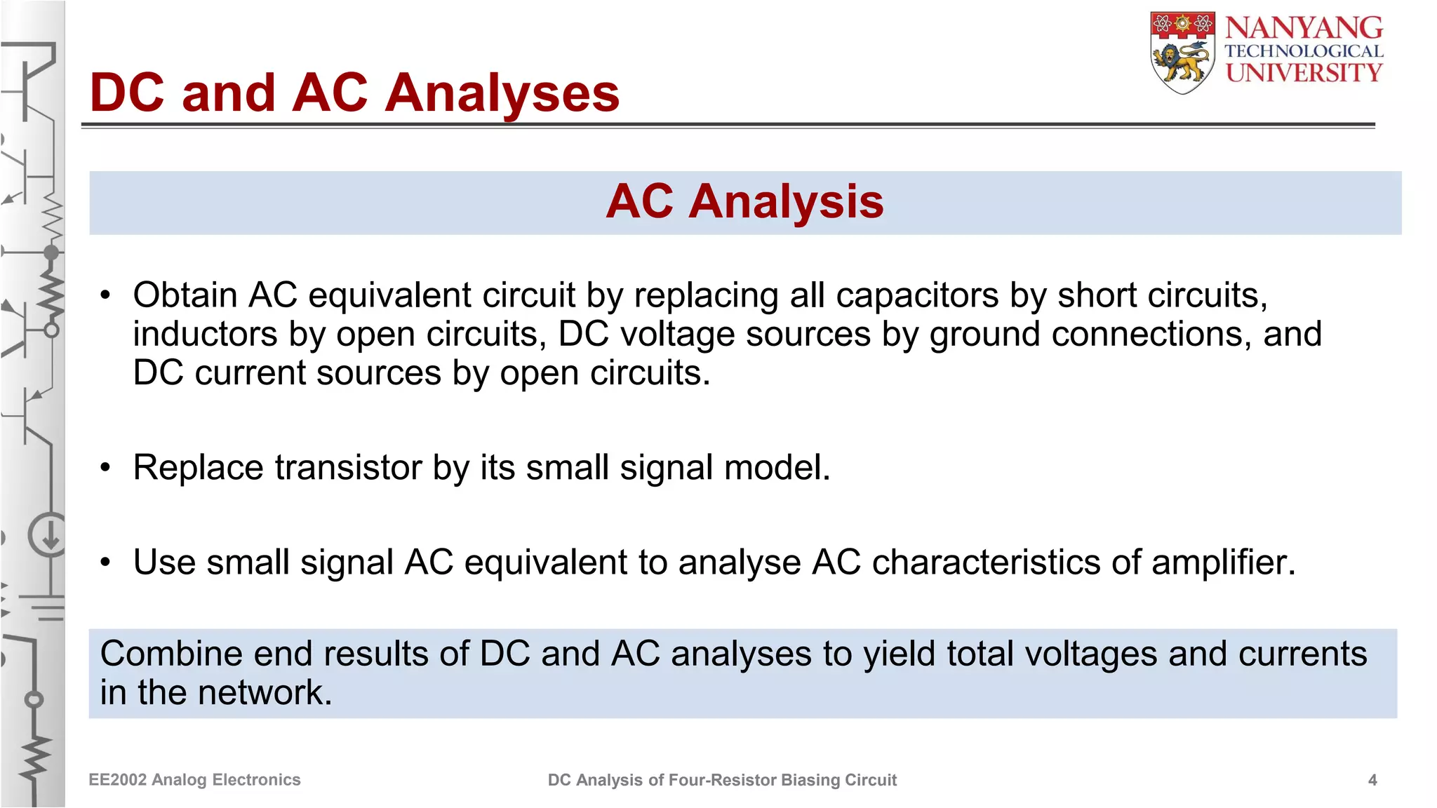 Dc analysis of four resistor biasing circuit | PDF