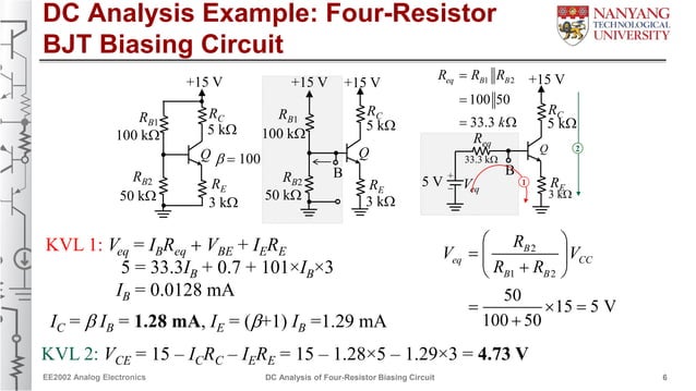 Dc analysis of four resistor biasing circuit | PDF