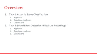 Dcase2016 oral presentation - Experiments on DCASE 2016: Acoustic Scene Classification and Sound ...