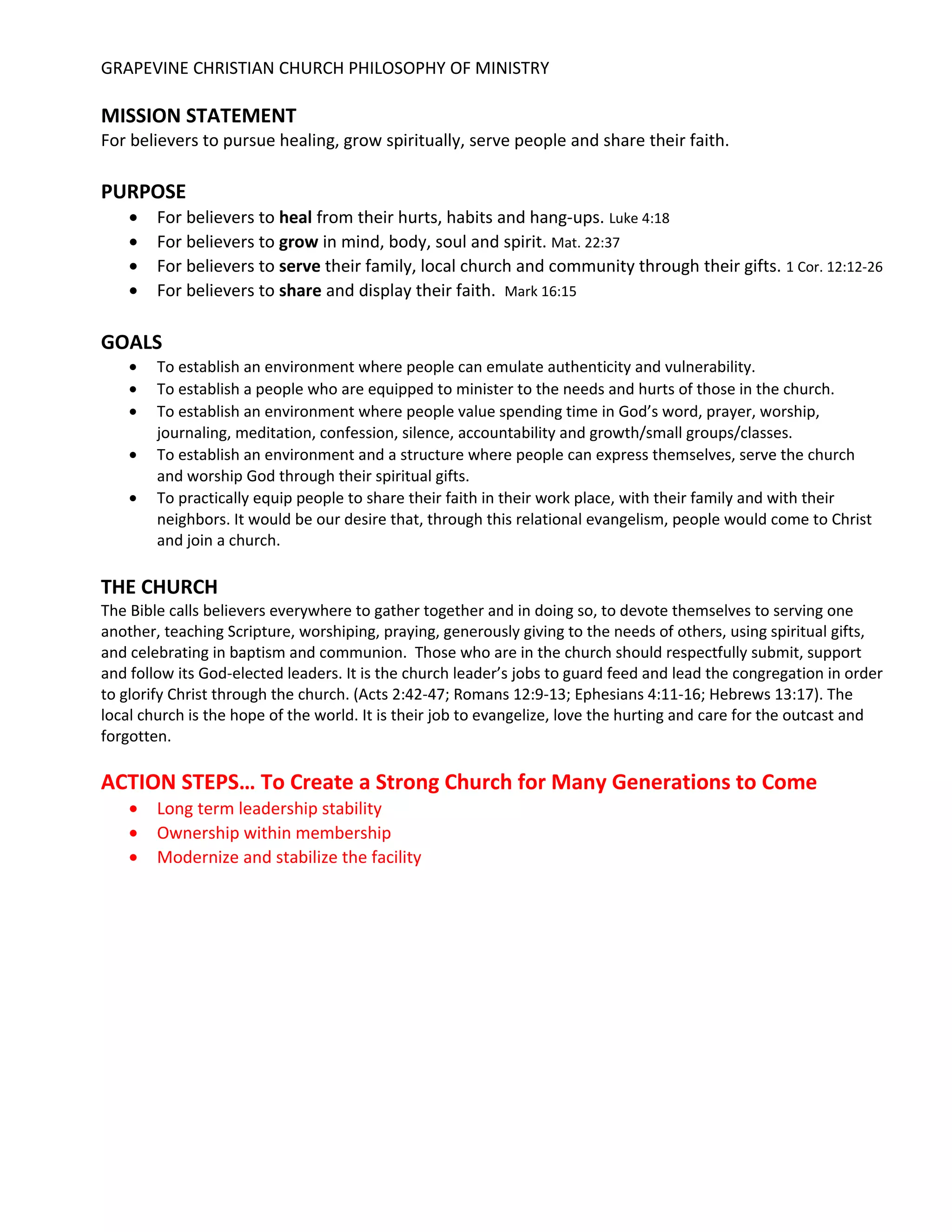 Philosophy of Ministry - Grapevine | DOC