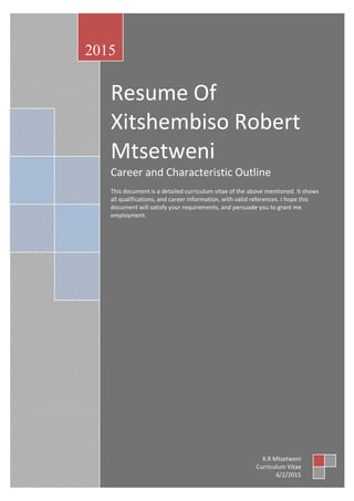 curriculum vitae of Xitshembiso