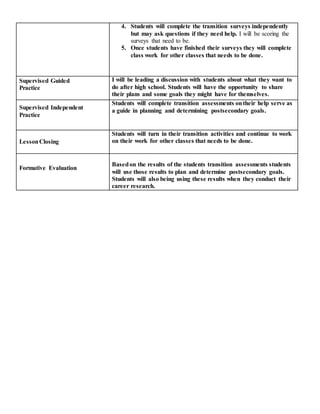 Transition Assessment | DOCX | Educational Assessment | Education