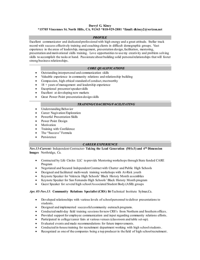 Darryl Kincy 2015 resume | PDF
