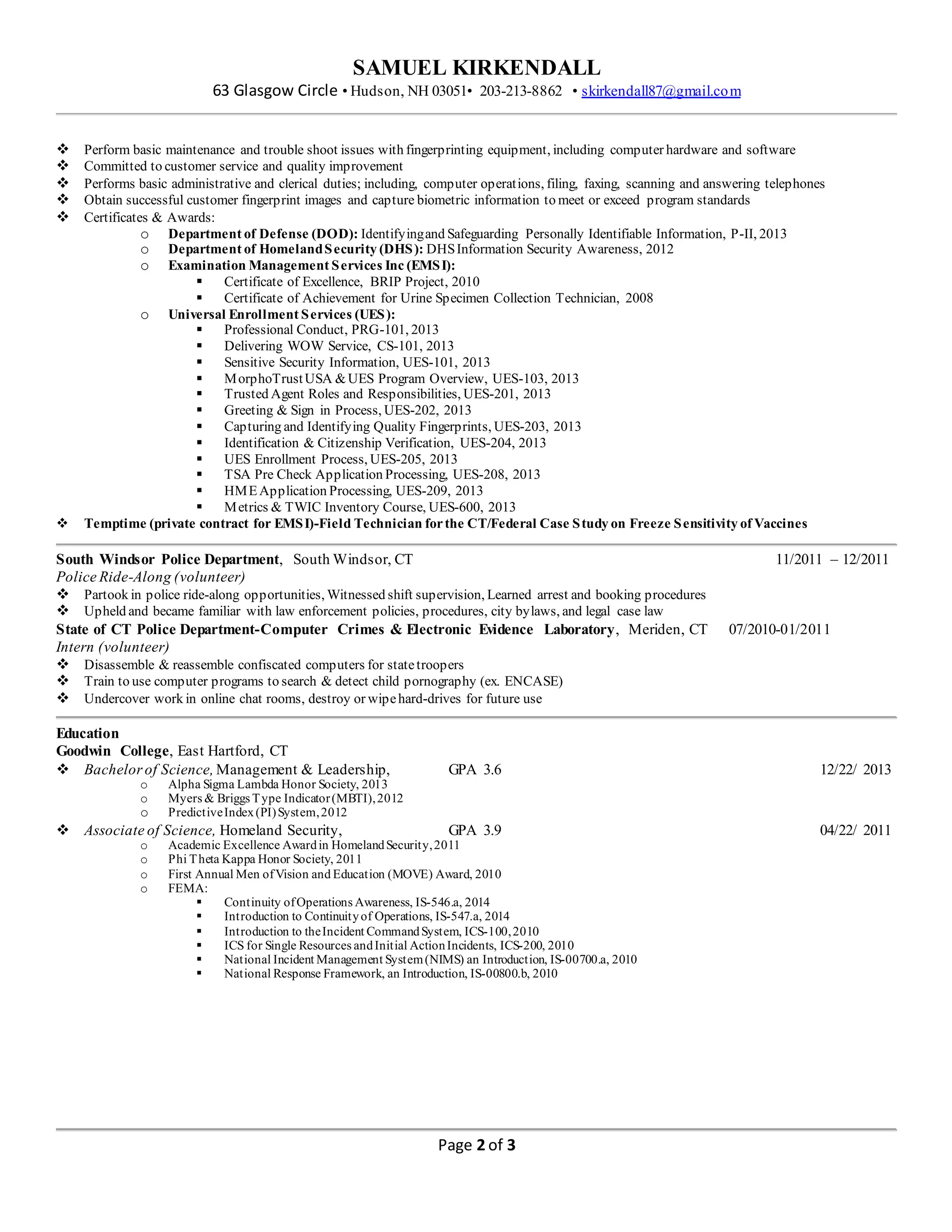 Sam Kirkendall Resume 2016 NH | PDF