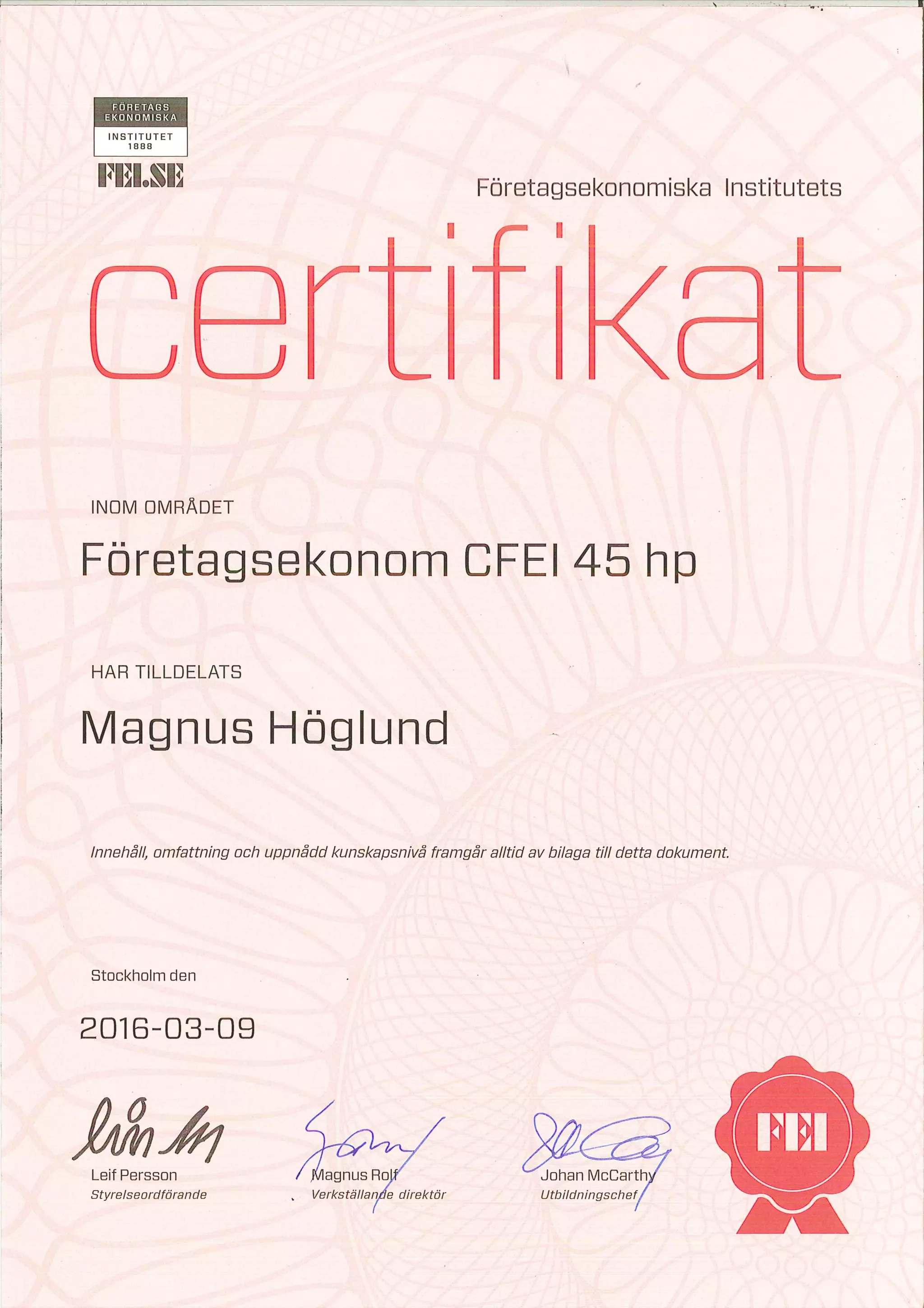 Examensbevis - FEI | PDF