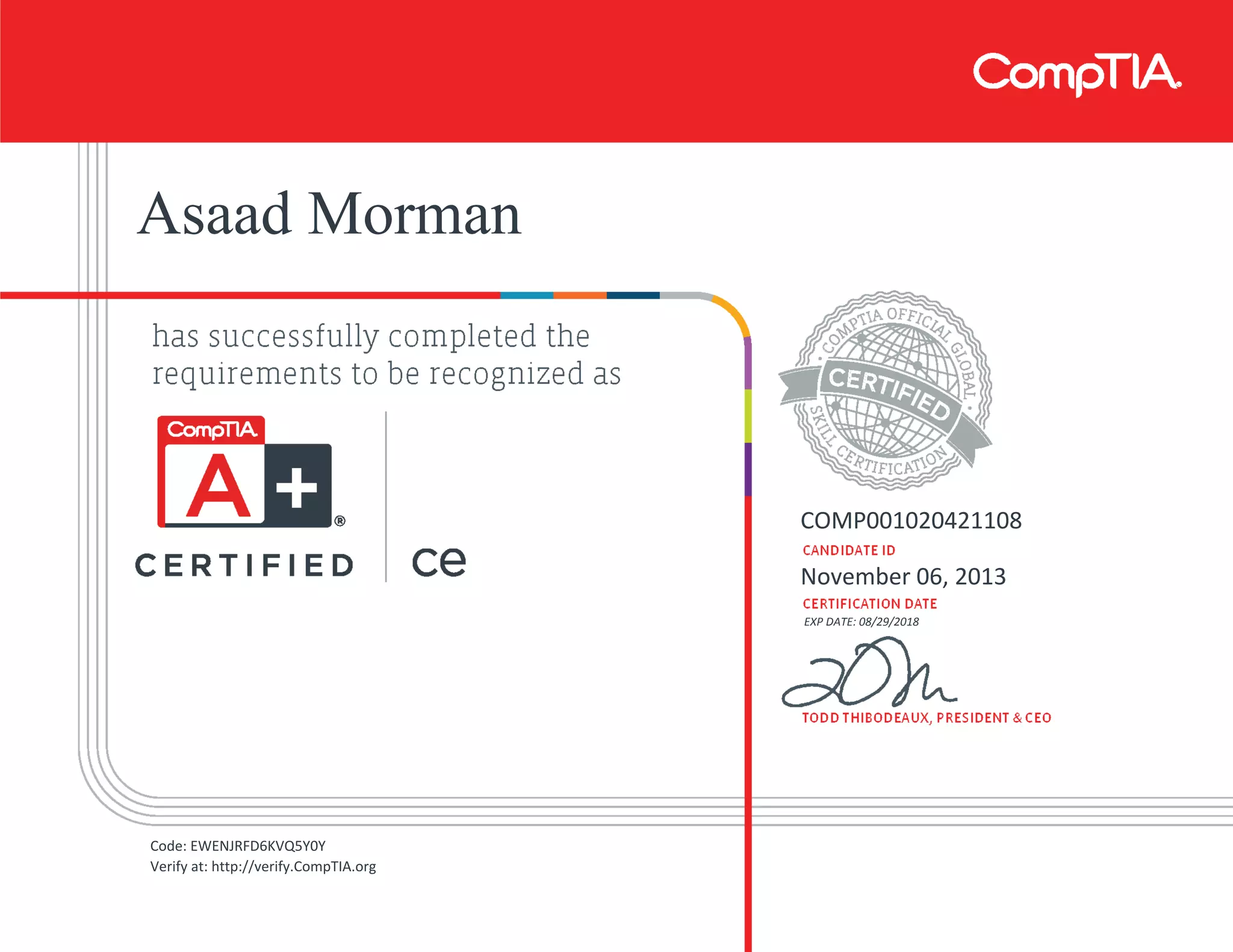 CompTIA A+ ce certificate | PDF