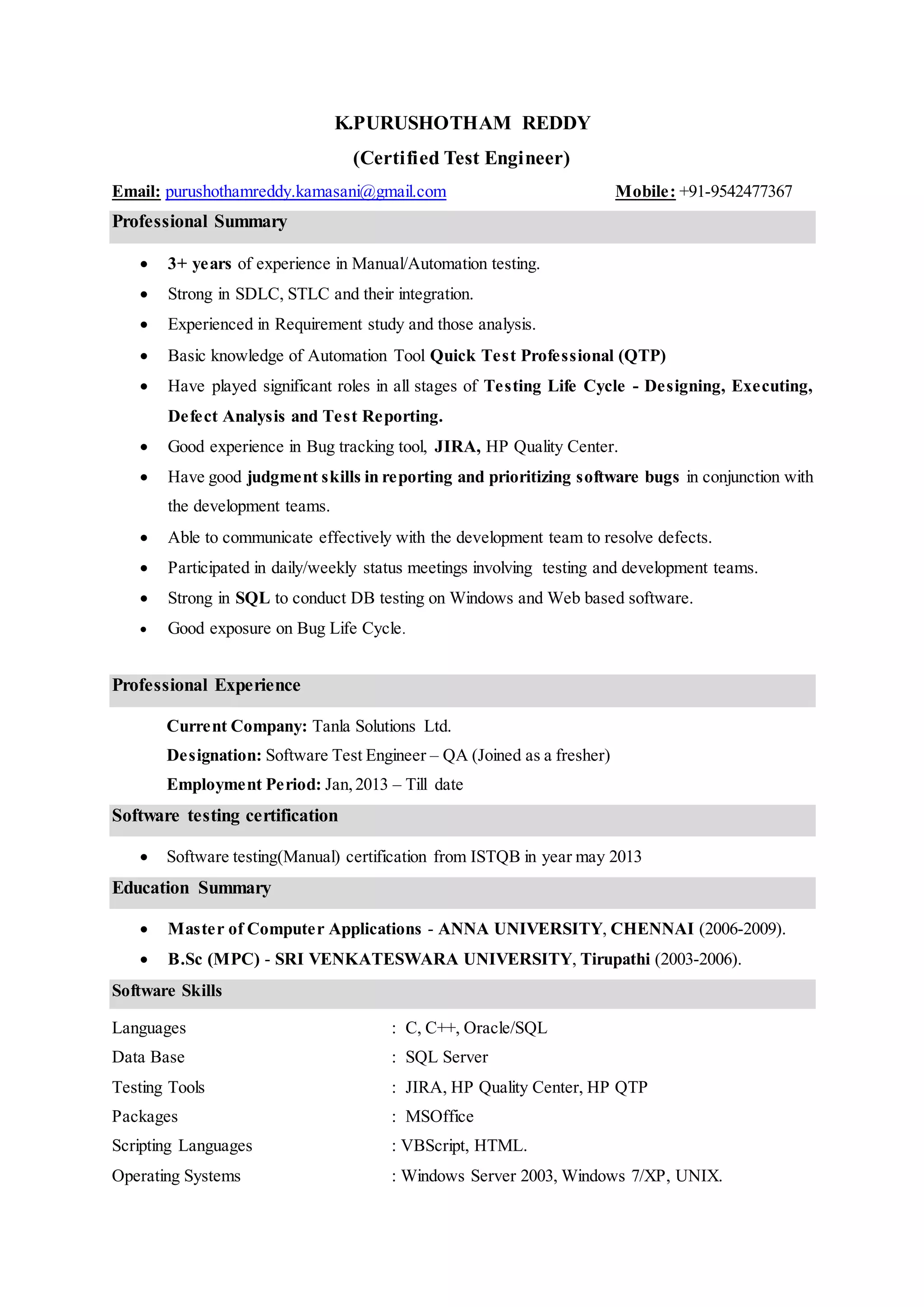 purushotham Reddy Resume | DOCX