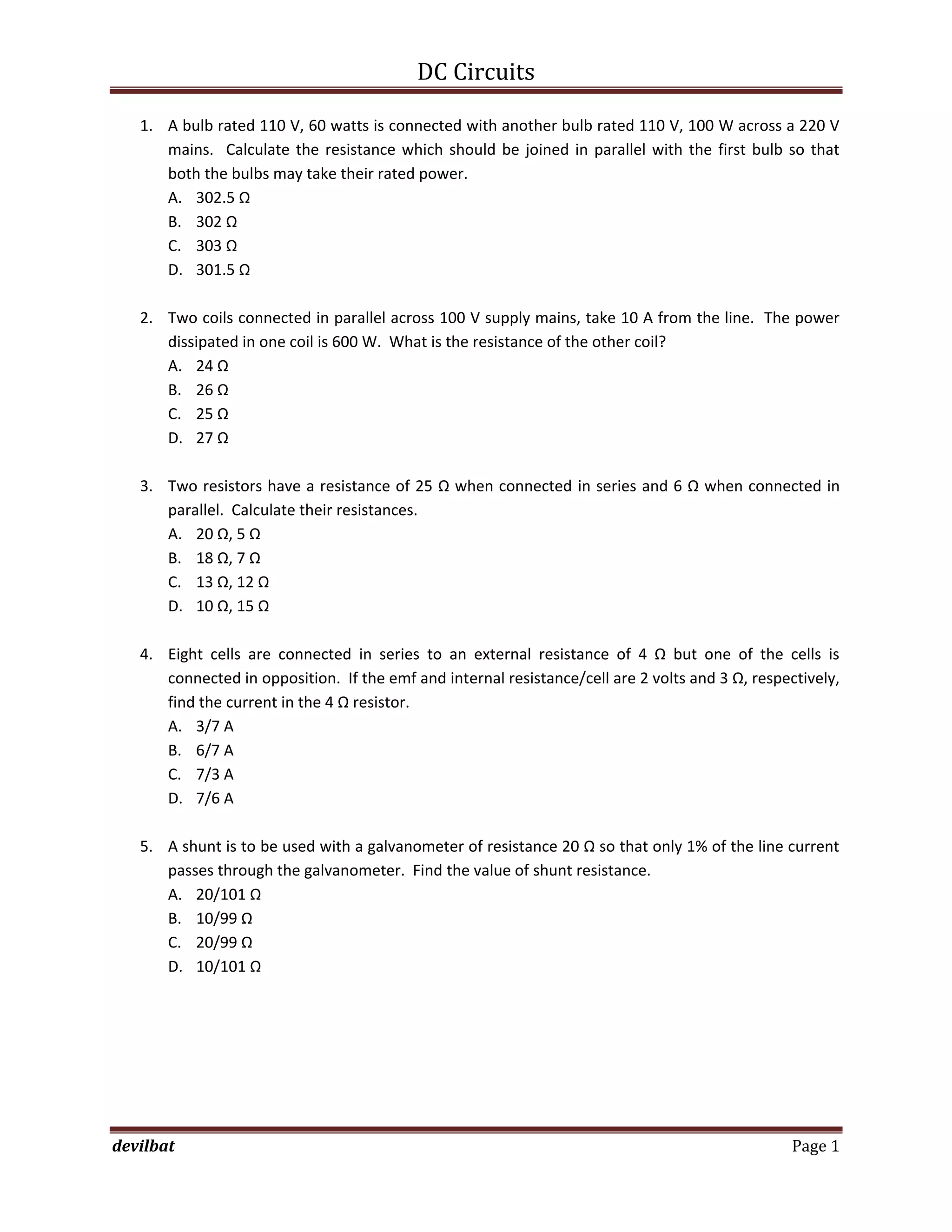 Dc Circuits Exam | PDF