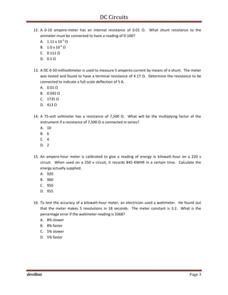 Dc Circuits Exam | PDF