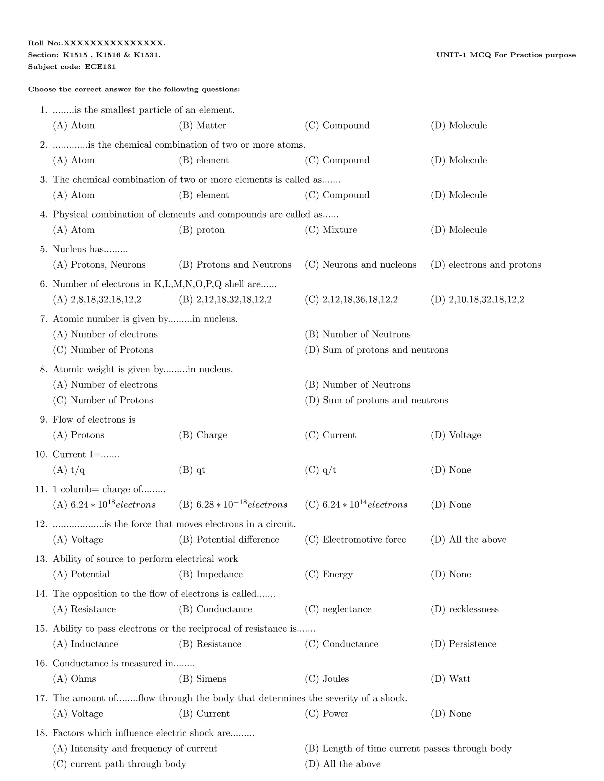 Dc circuits MCQ's | PDF