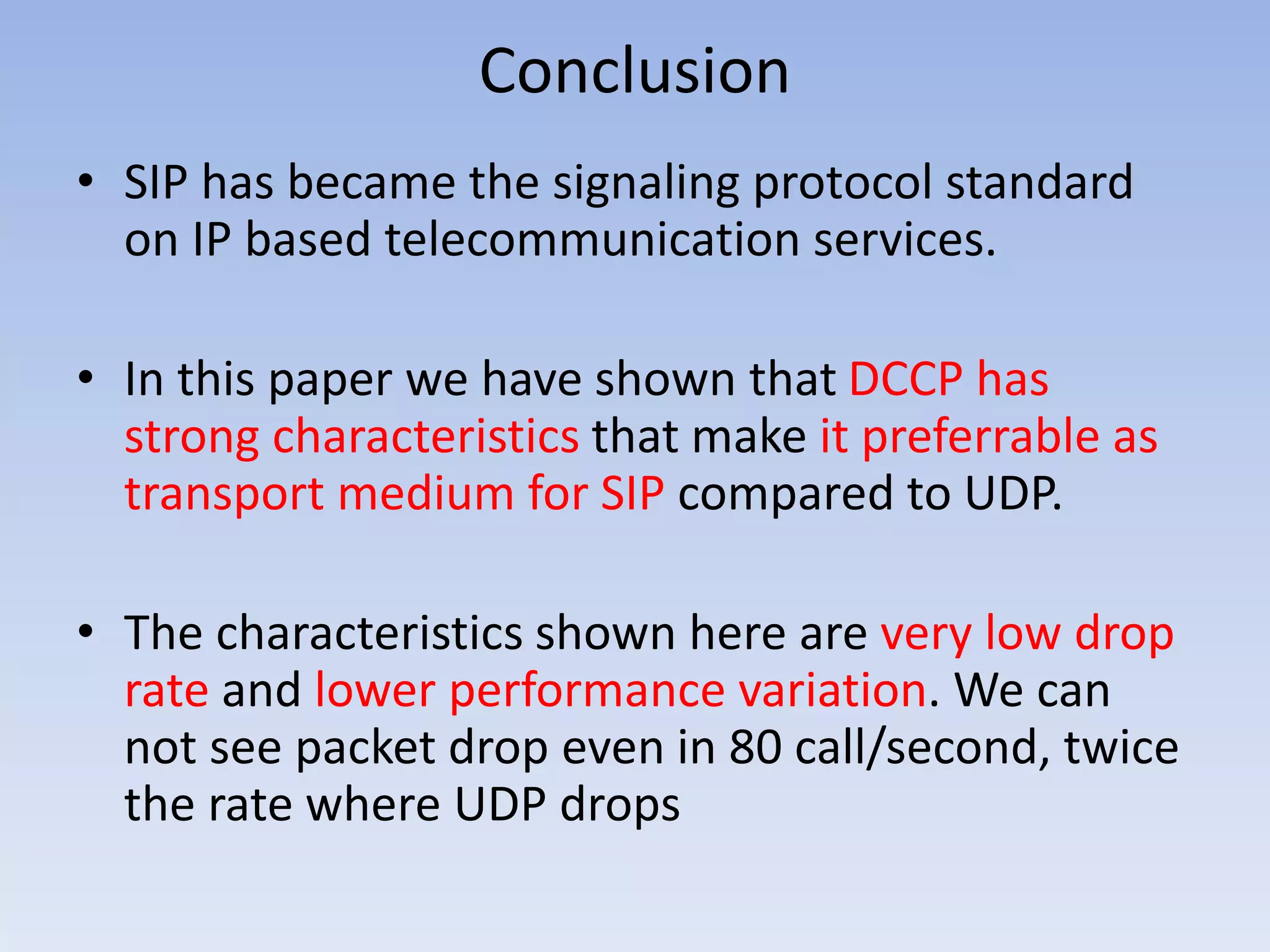 Dccp evaluation for sip signaling ict4 m | PPTX | Computer Networking | Computing
