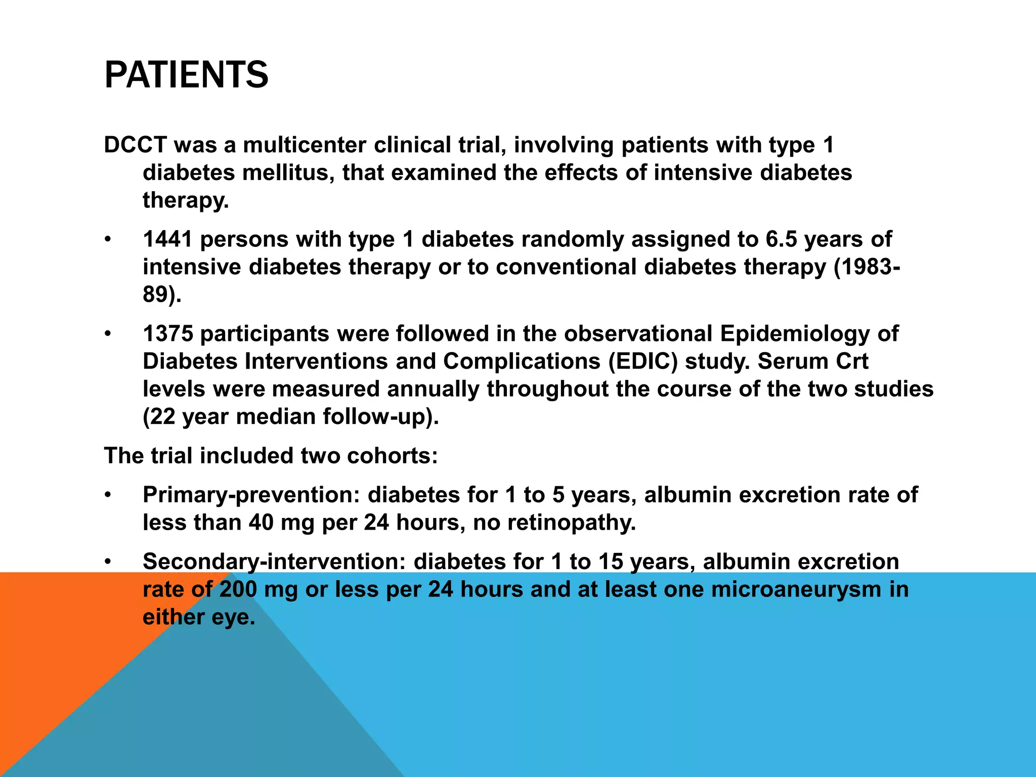 DCCT – intensive diabetes therapy and glomerular filtration | PPTX