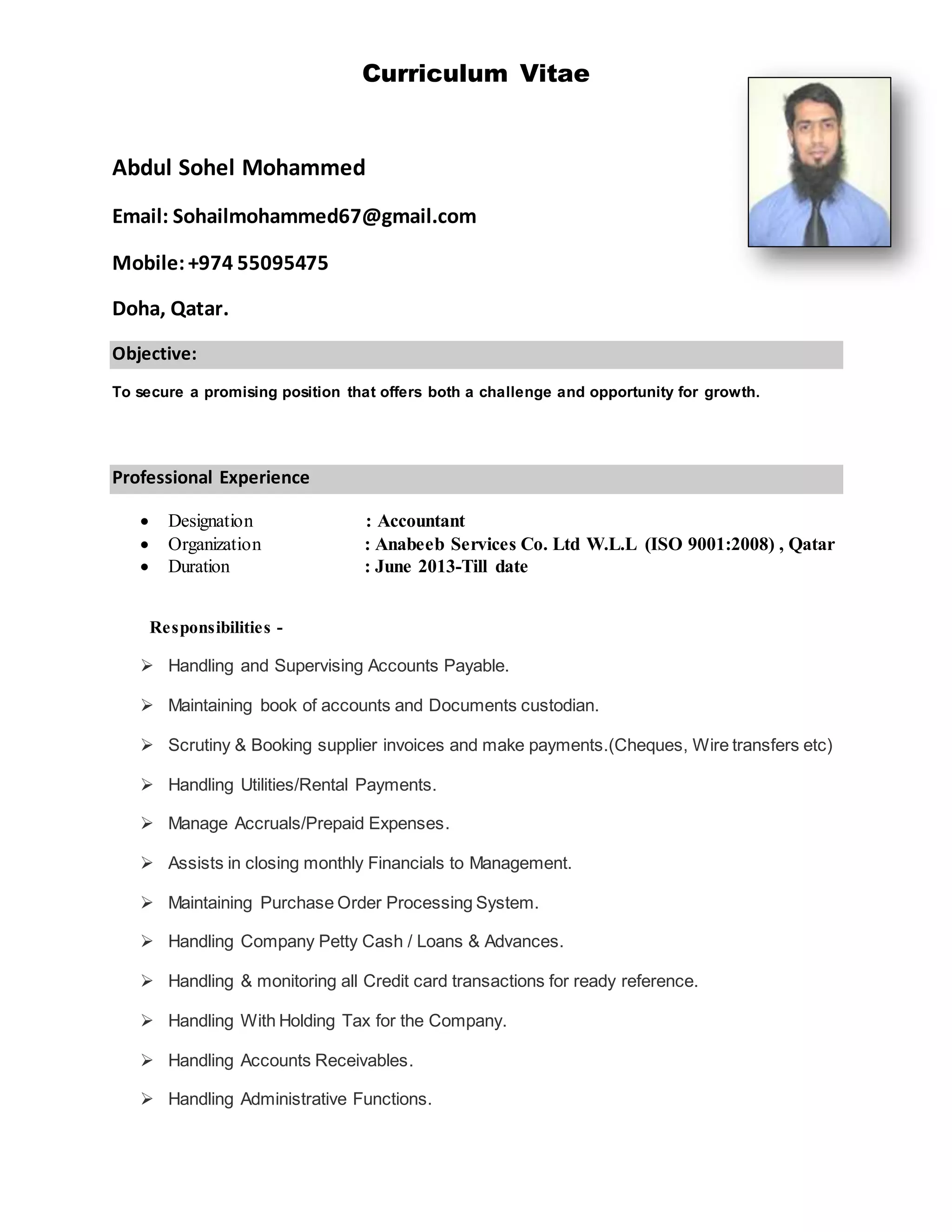 Sohail CV with Photo-N | PDF