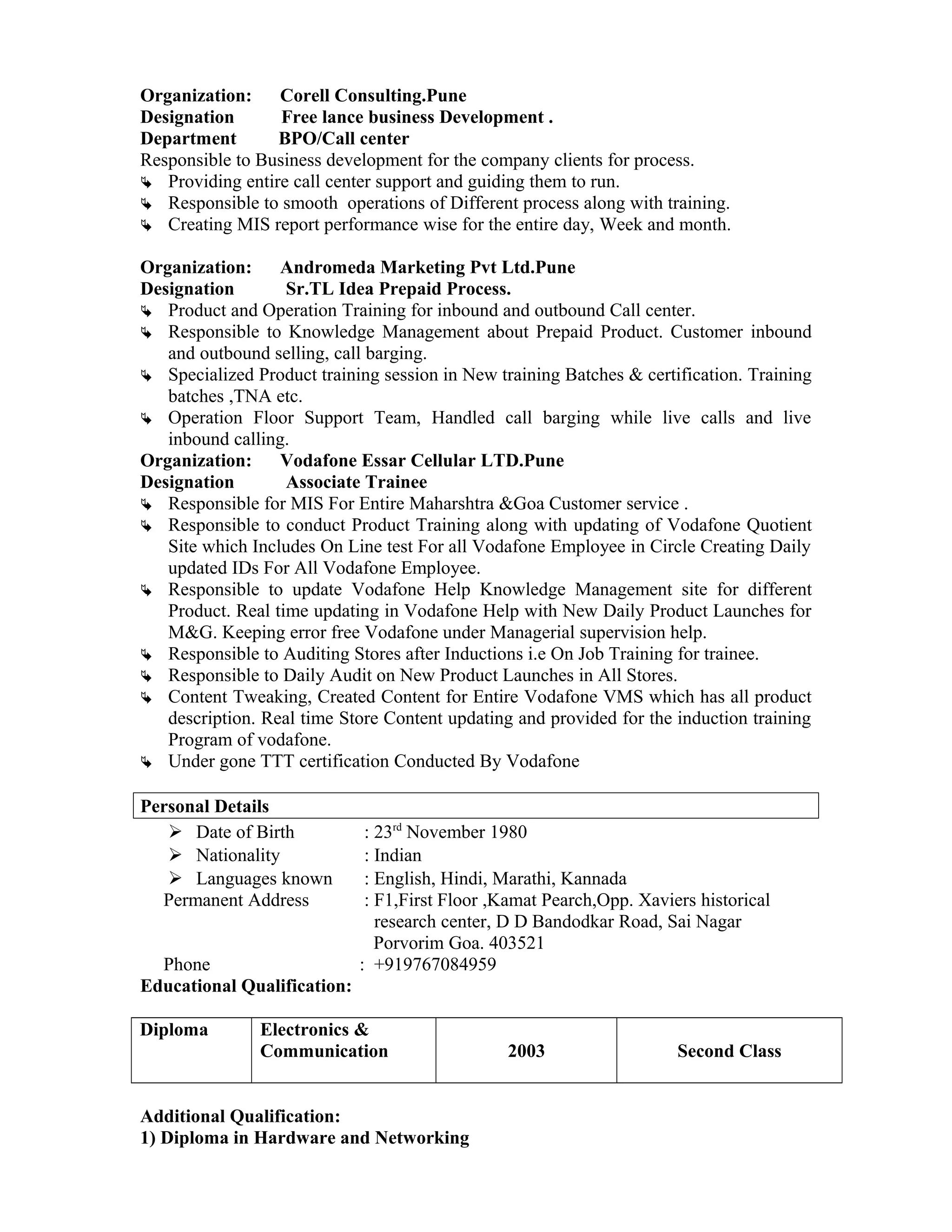 Vinayak CV Telecom | PDF