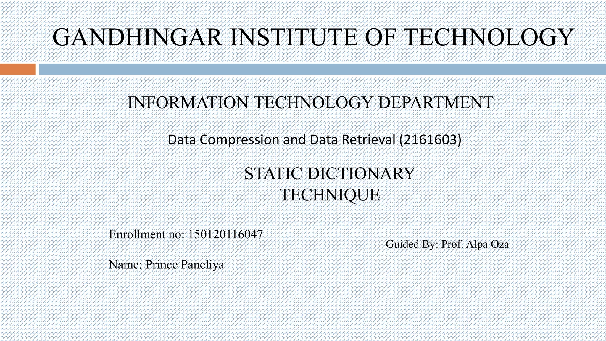 static dictionary technique | PPT