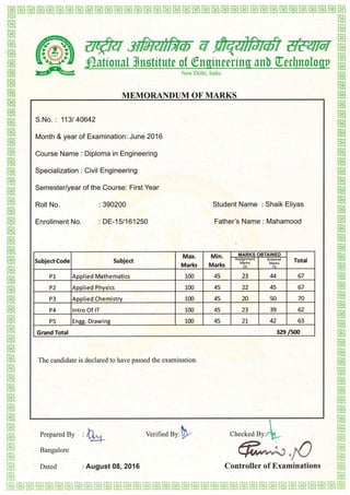 DCE memorandum of marks | PDF