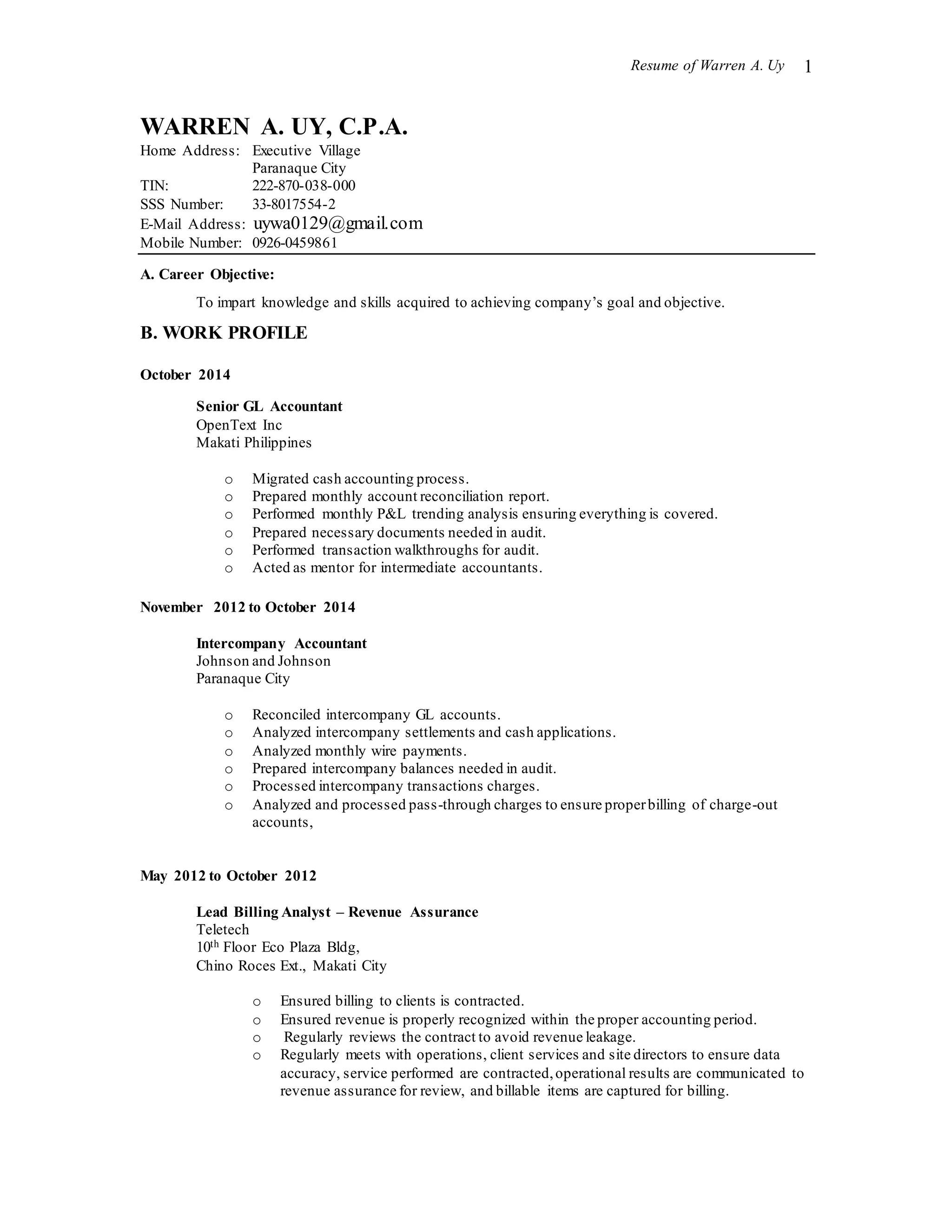 RESUME OF WARREN UY | DOCX