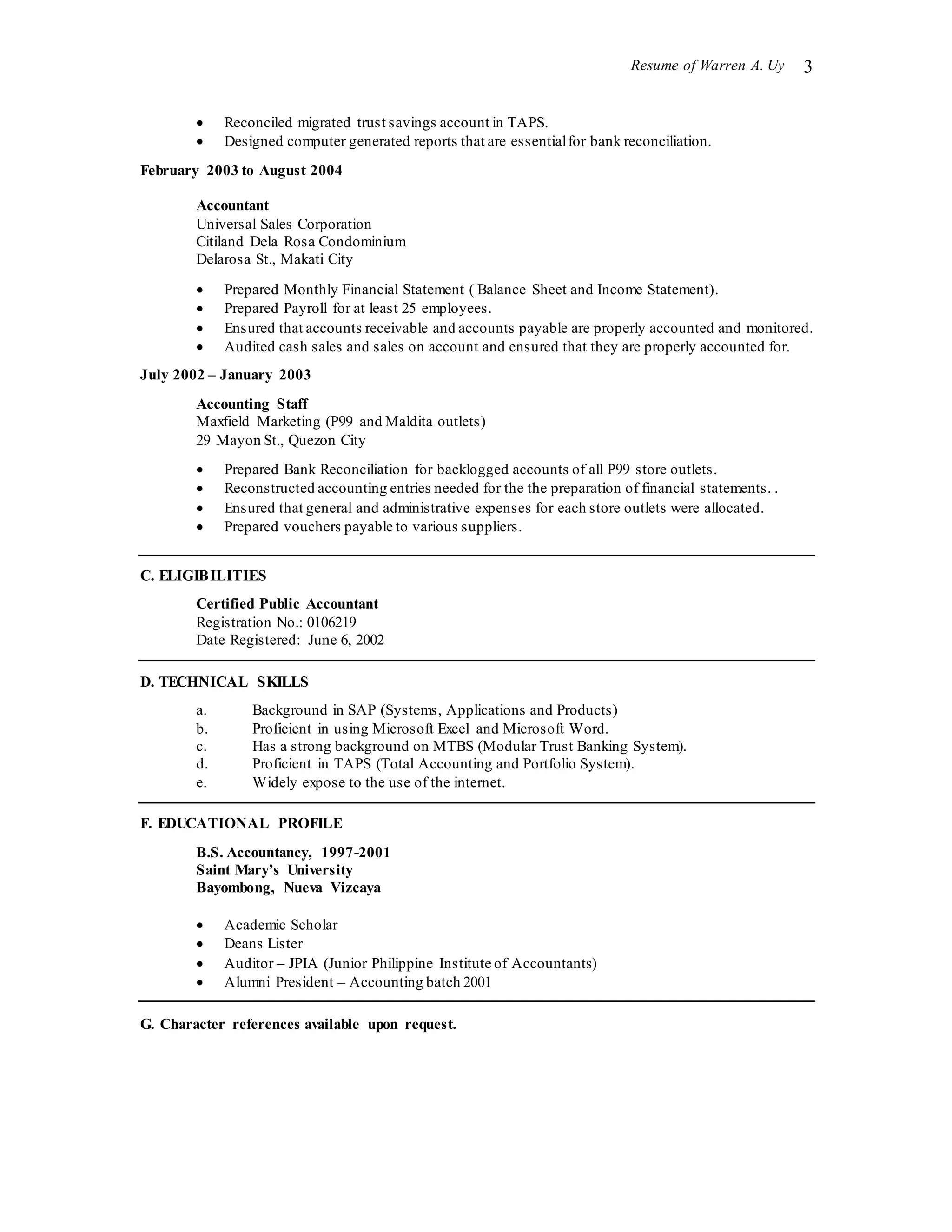 RESUME OF WARREN UY | DOCX