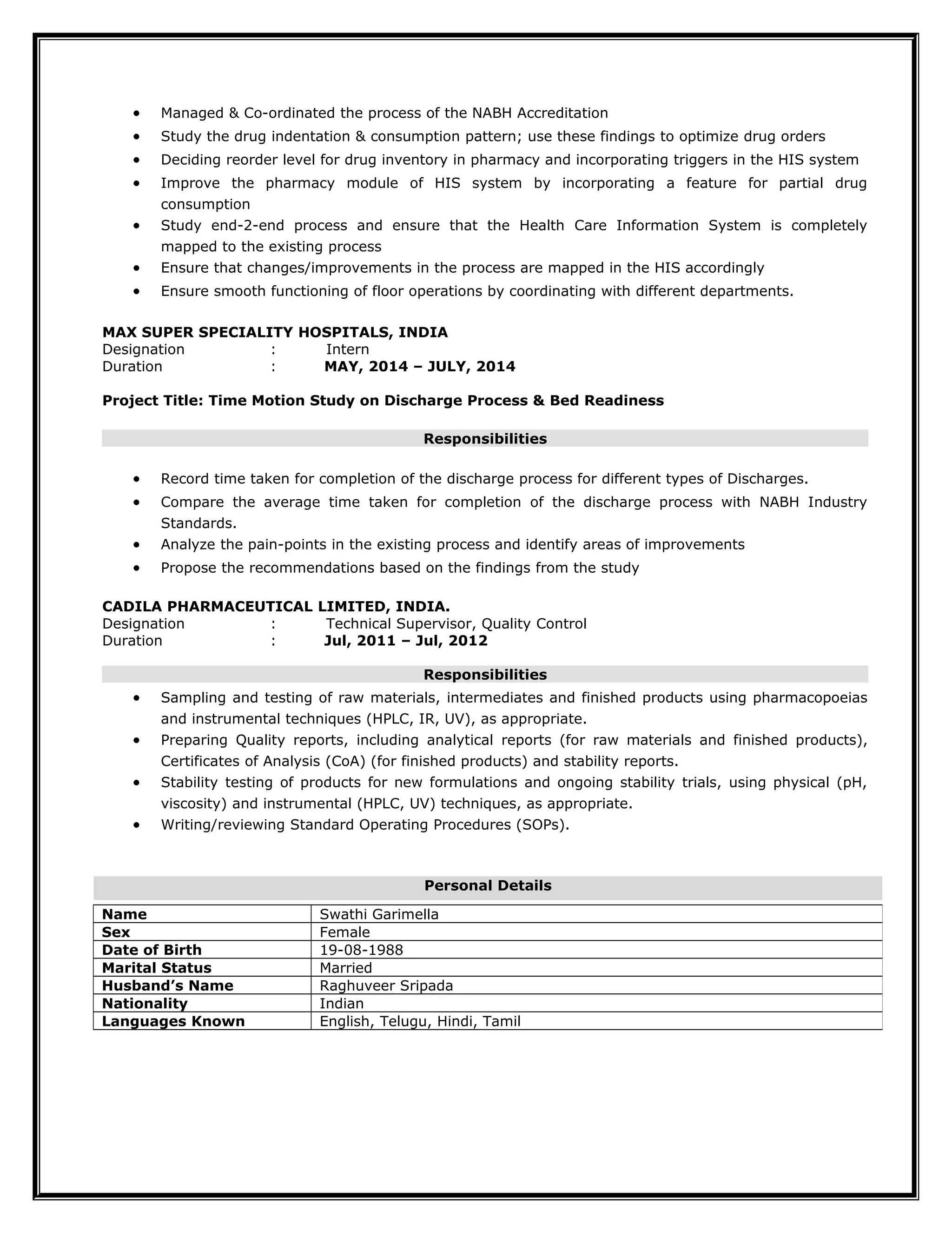 Swathi_Garimella_Resume | DOC | Pharmaceutical Industry | Industries